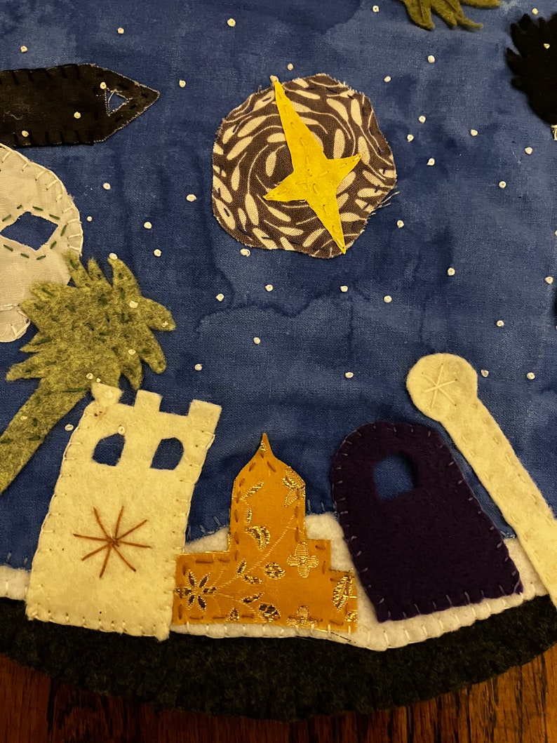 Handcrafted O Holy Night Sky Winter Felt Candle Mat Celebrations Hand ...