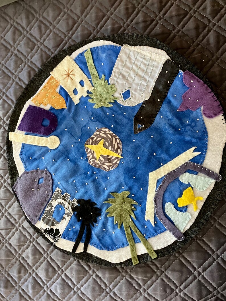Handcrafted O Holy Night Sky Winter Felt Candle Mat Celebrations Hand ...