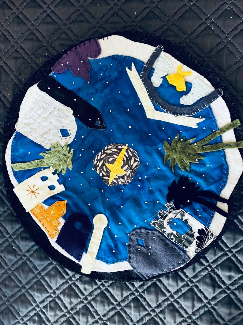 Handcrafted O Holy Night Sky Winter Felt Candle Mat Celebrations Hand ...