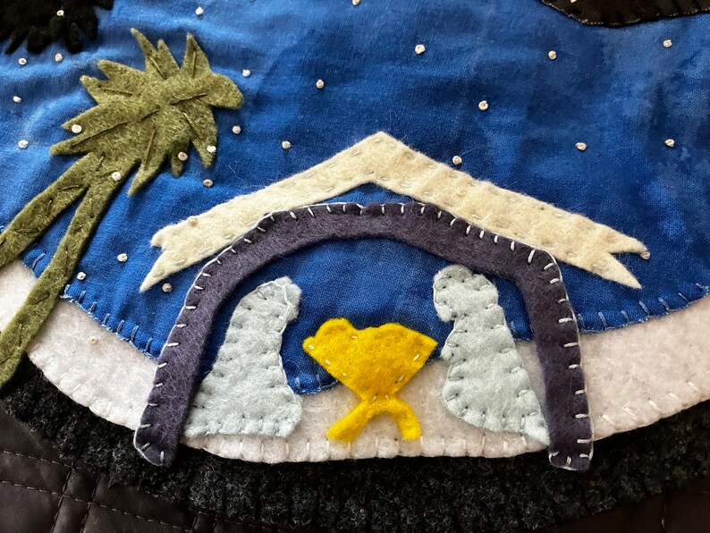 Handcrafted O Holy Night Sky Winter Felt Candle Mat Celebrations Hand ...