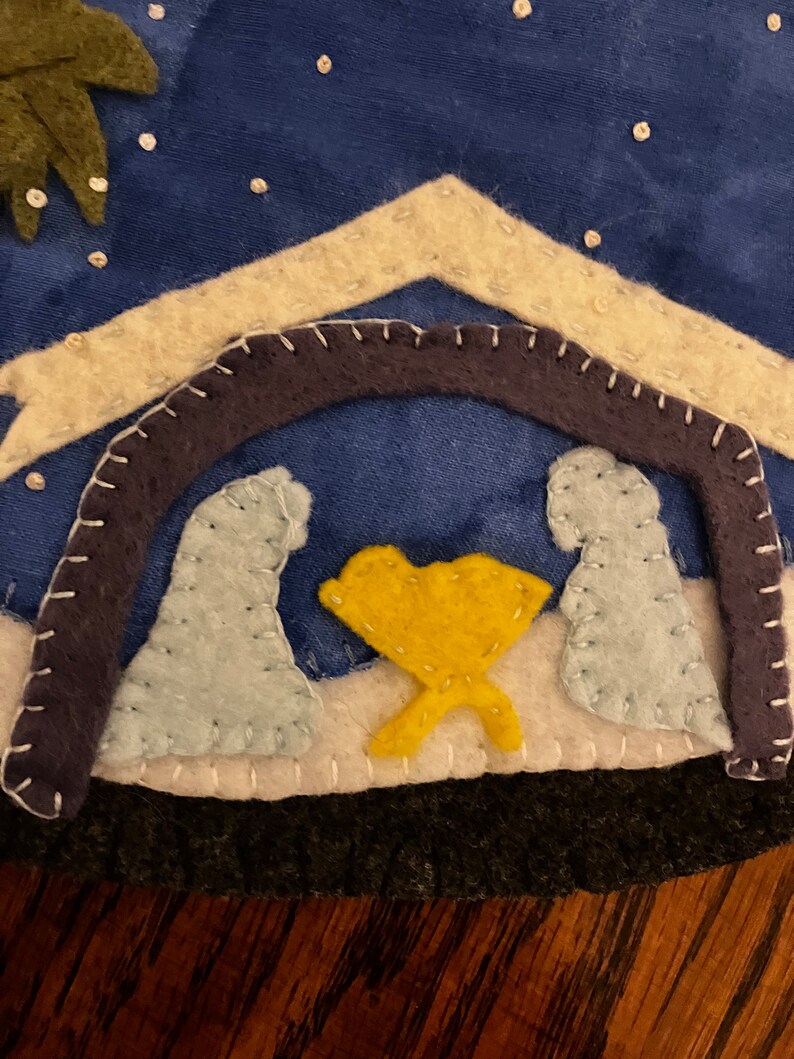 Handcrafted O Holy Night Sky Winter Felt Candle Mat Celebrations Hand ...