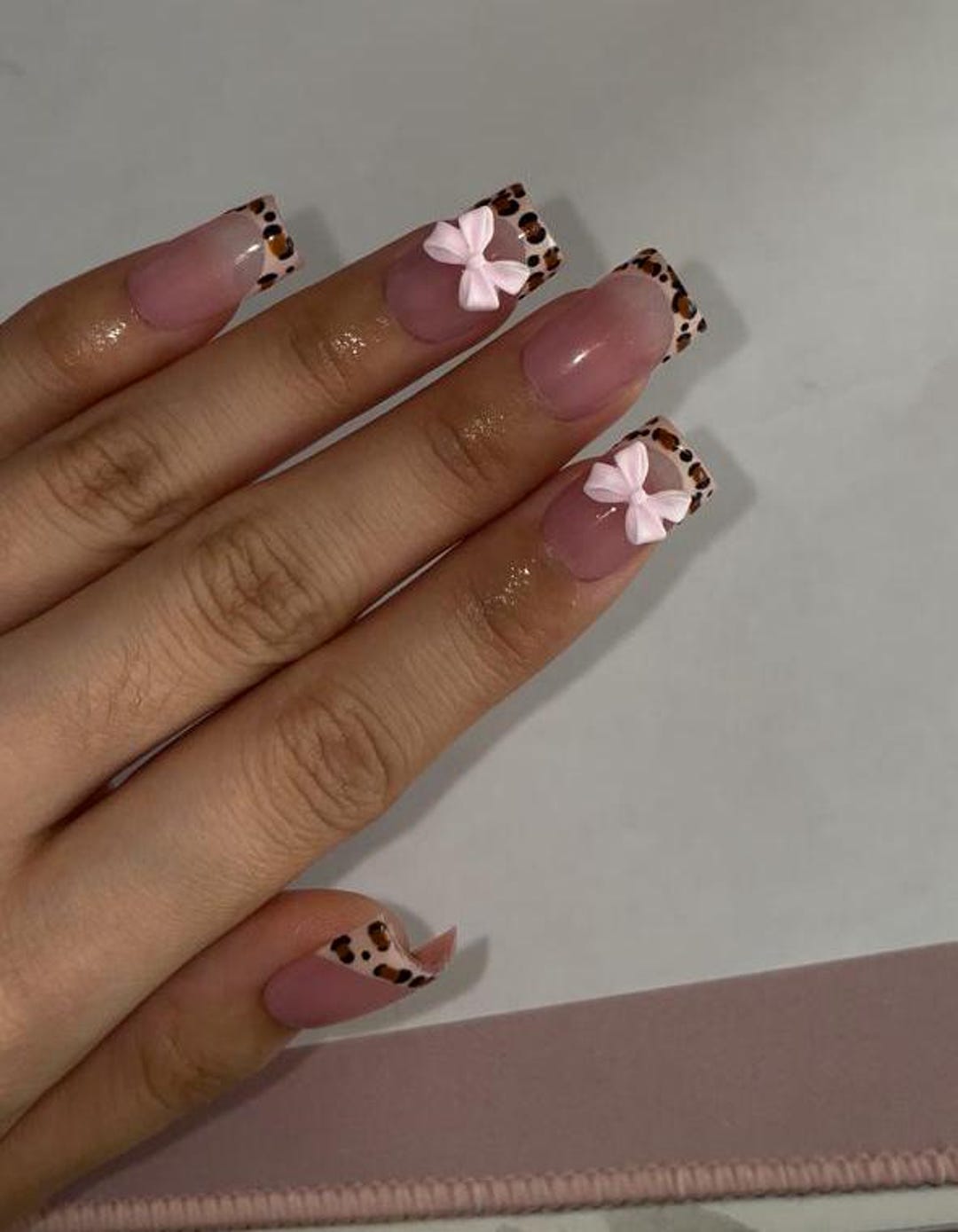 Square Cheetah French Tip With Bows - Etsy