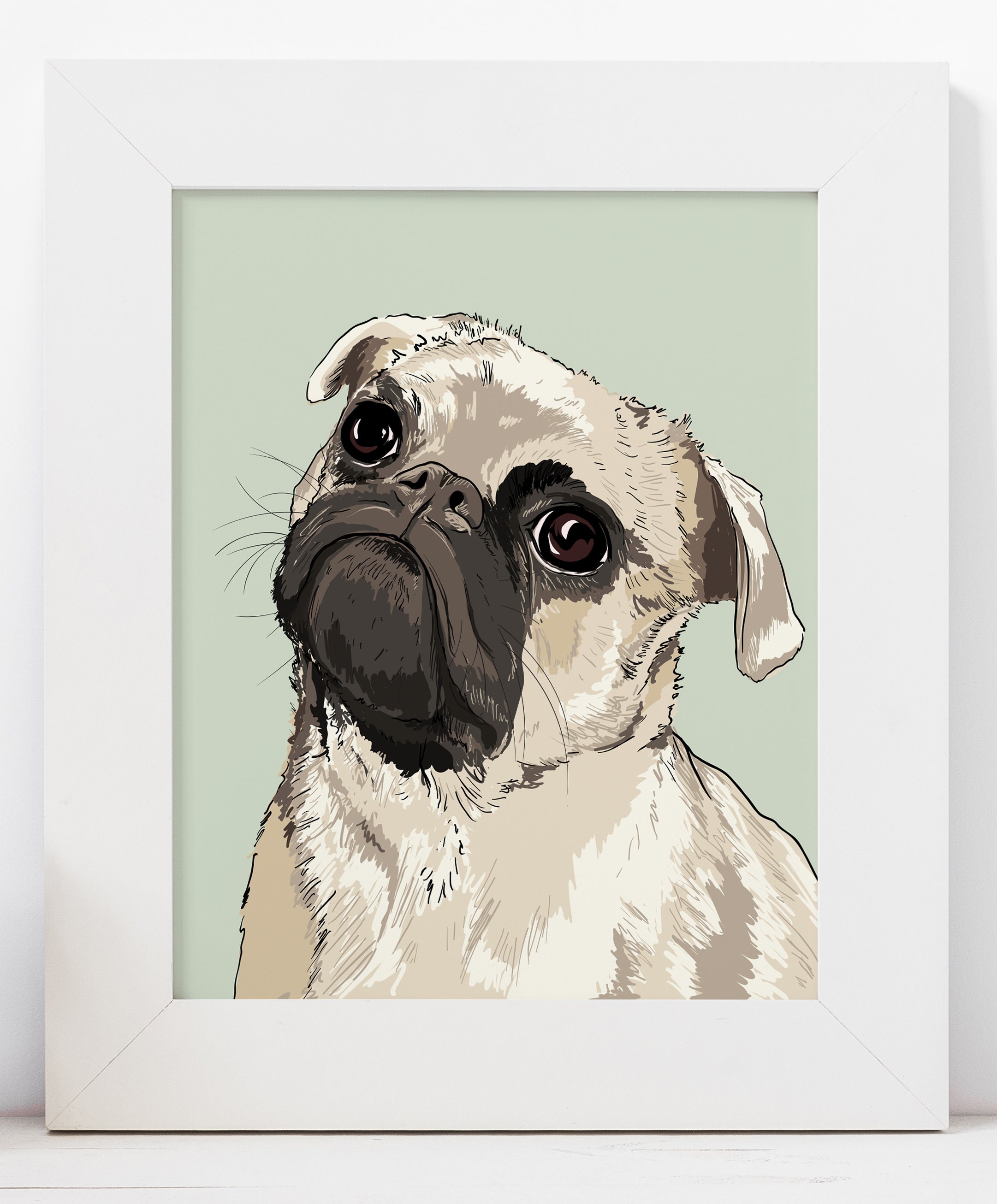 Pug Portrait, Black, Brown, Beige Cream, Pug Art, Digital Artwork ...