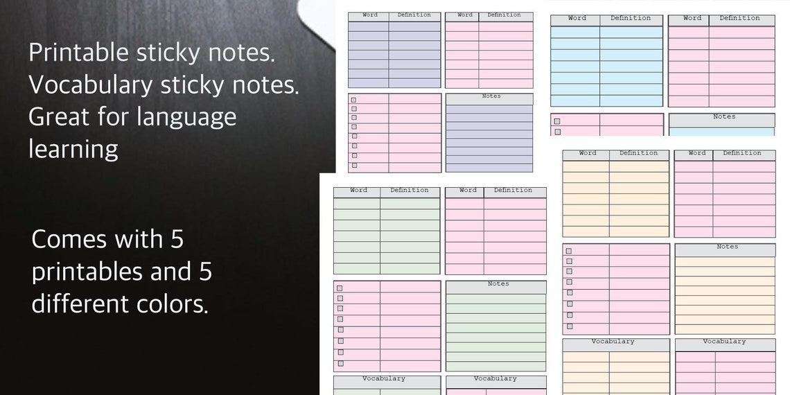 Printable Sticky Notes, Sticky Notes, Vocabulary, Vocabulary Sticky ...