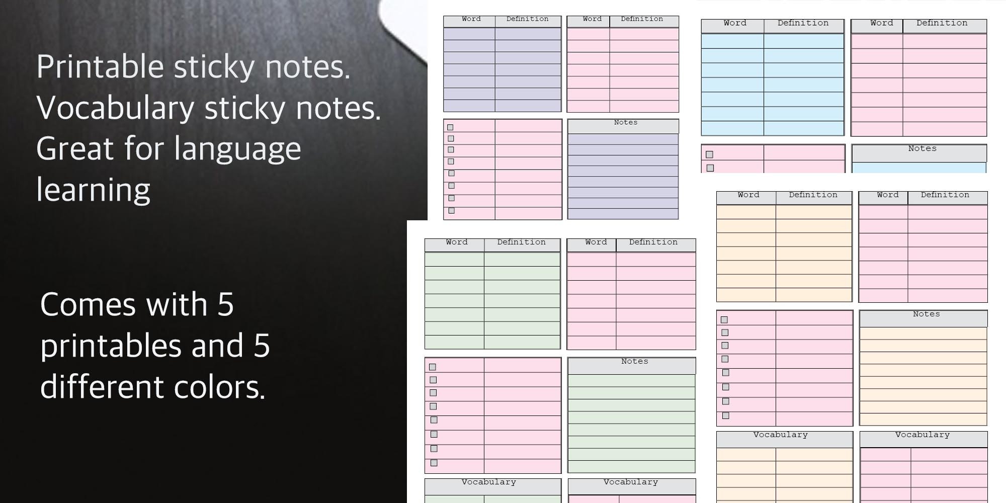 Printable Sticky Notes, Sticky Notes, Vocabulary, Vocabulary Sticky ...