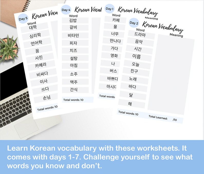 Korean Vocabulary Worksheets to Learn Korean Korean | Etsy