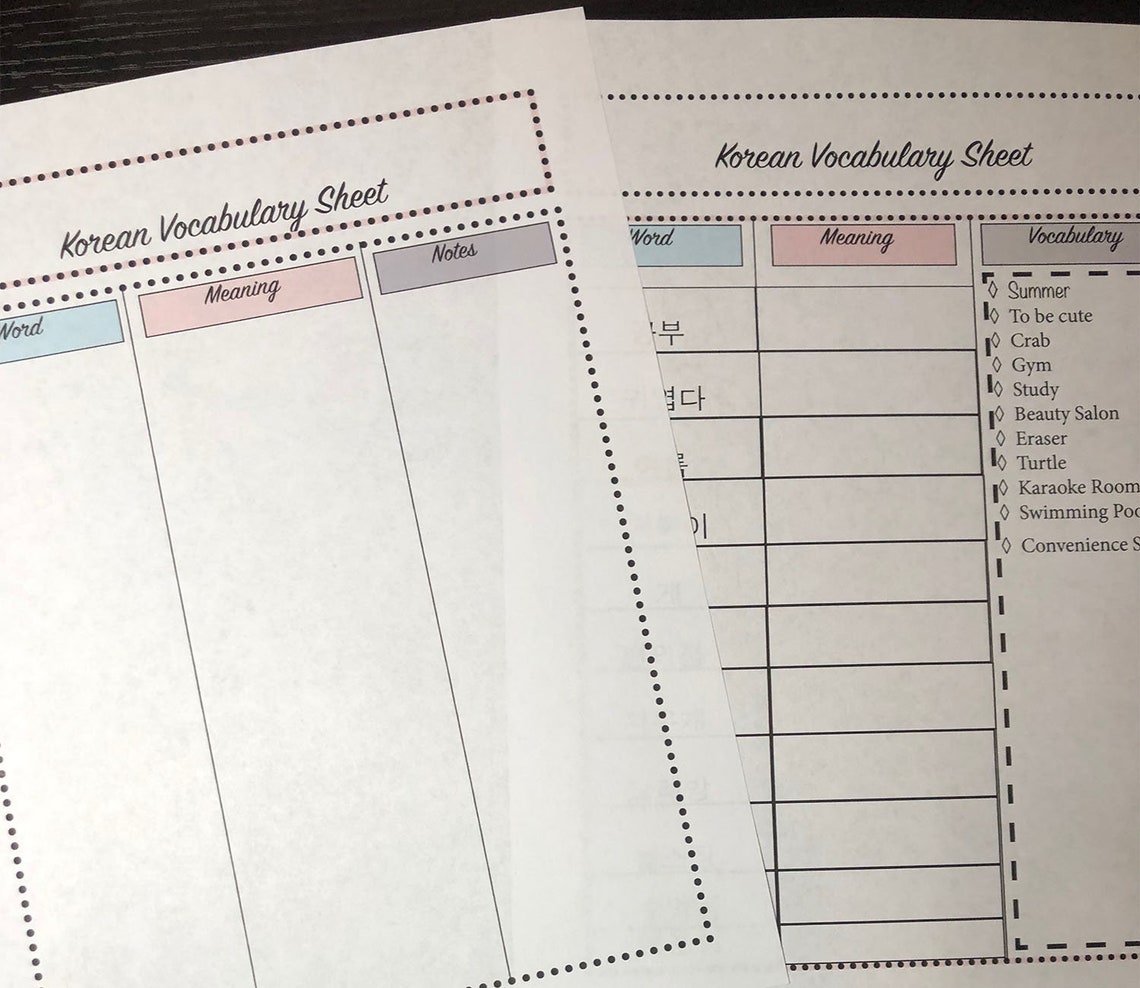 Korean Language Study Worksheets Instant Download - Etsy