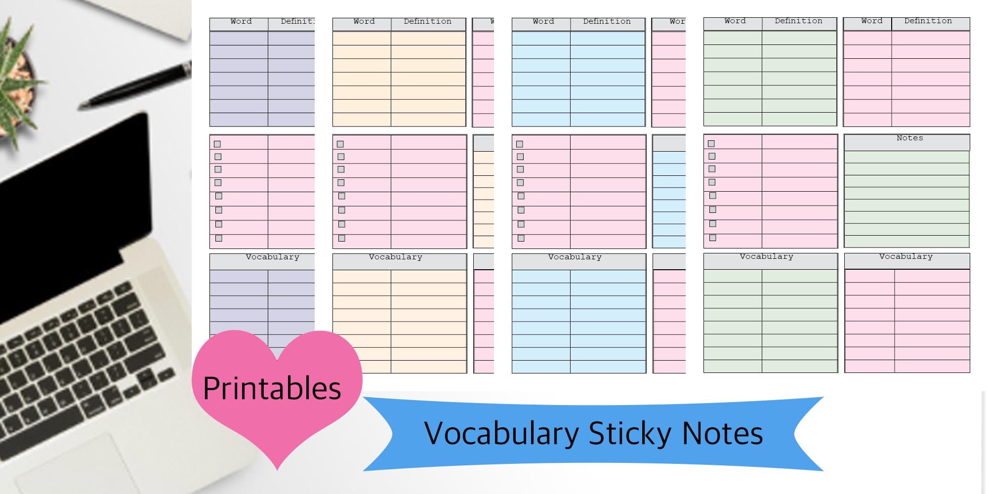 Printable Sticky Notes, Sticky Notes, Vocabulary, Vocabulary Sticky ...