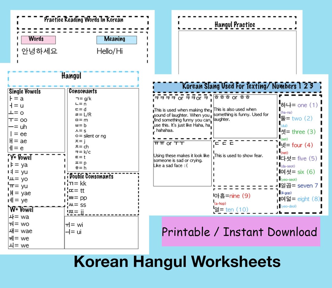 Korean Hangul Worksheets, Instant Download - Etsy