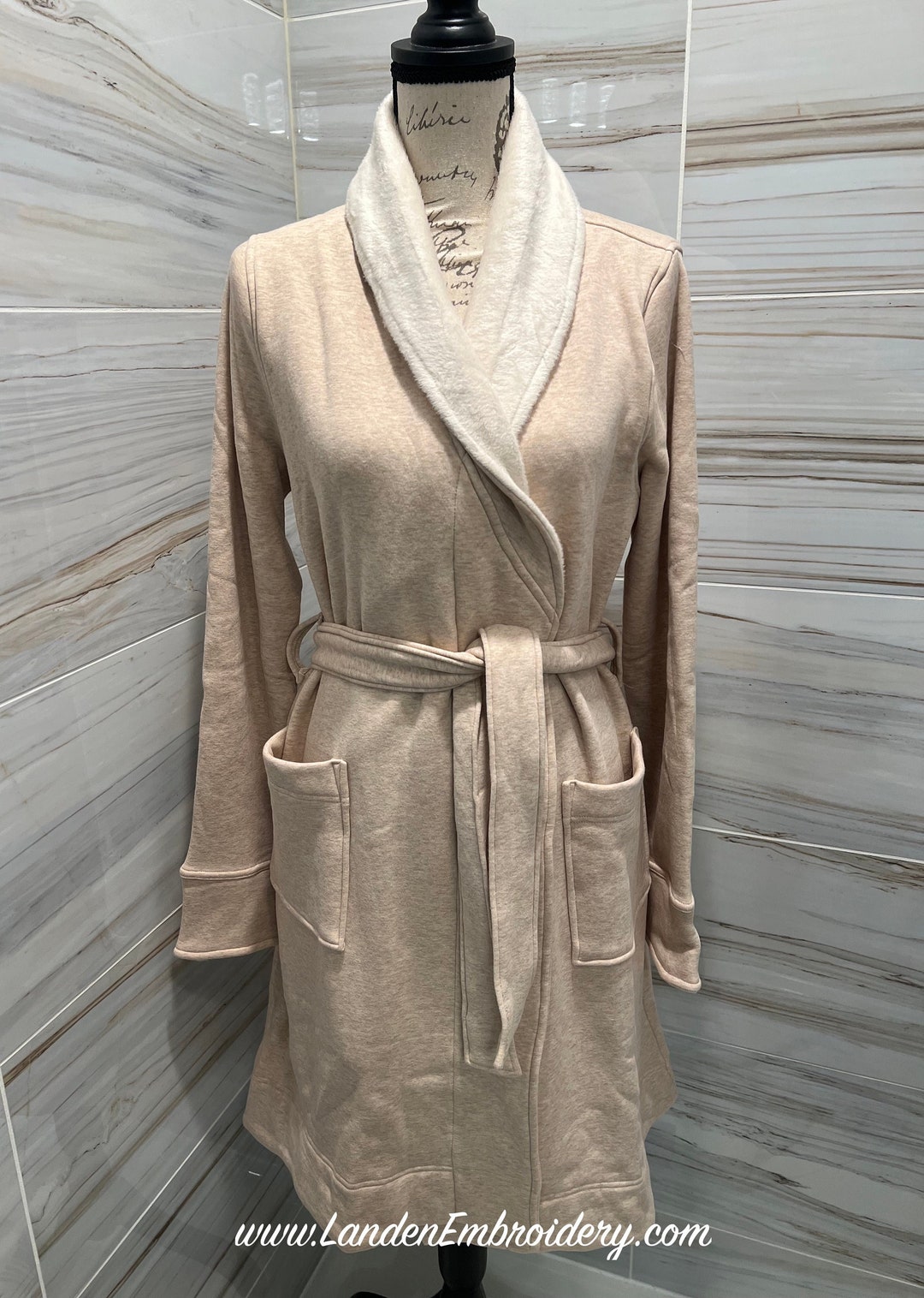 Fleece Lined Tan Robe With Shawl Collar Personalized With Custom ...