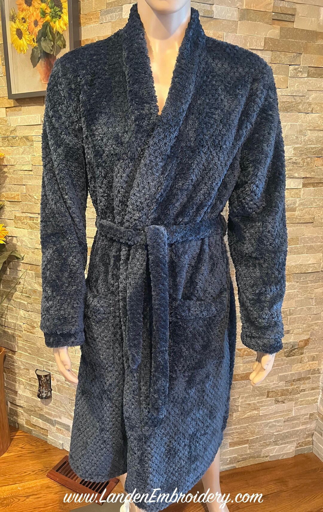 Men's Navy Blue Flannel Robe Personalized With Custom Embroidery - Etsy