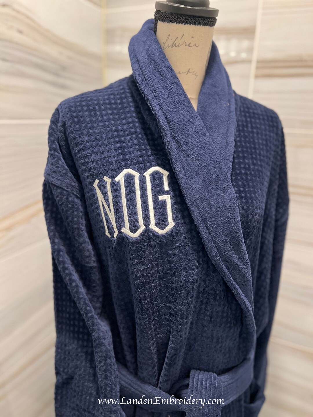 Men's Blue Waffle Robe Personalized With Custom Embroidery - Etsy