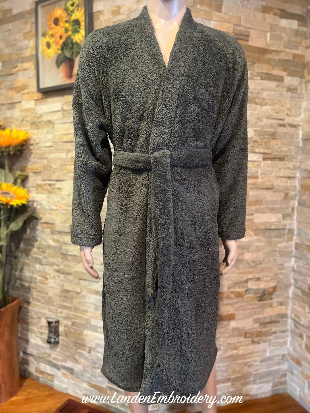 Men's Army Green Plush Robe Personalized With Custom Embroidery - Etsy