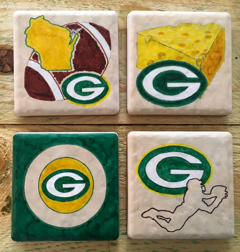 Coasters GREEN BAY PACKERS Football Stone Tile - Etsy