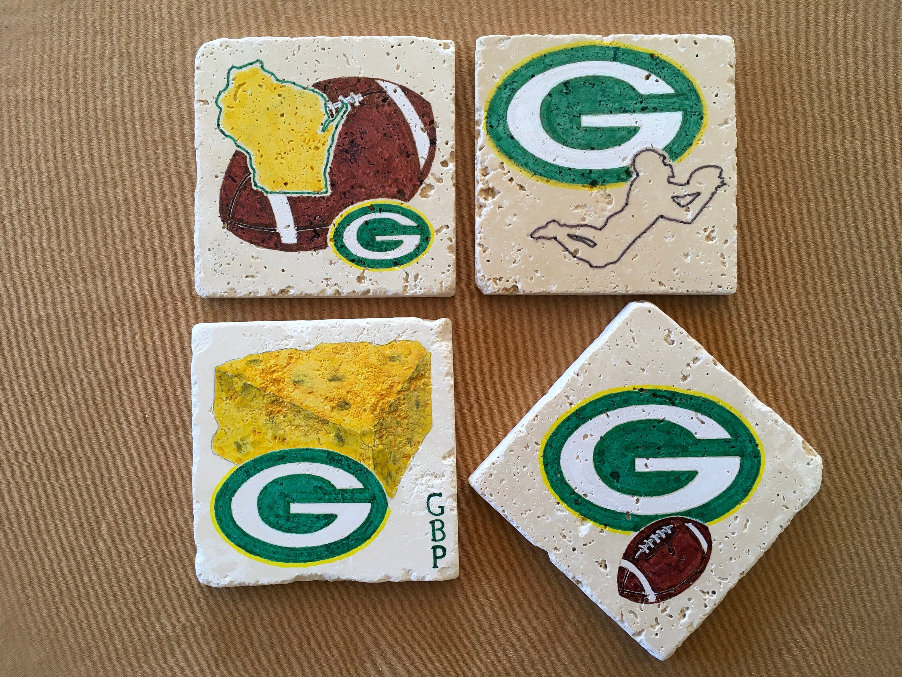 Coasters GREEN BAY PACKERS Football Stone Tile - Etsy