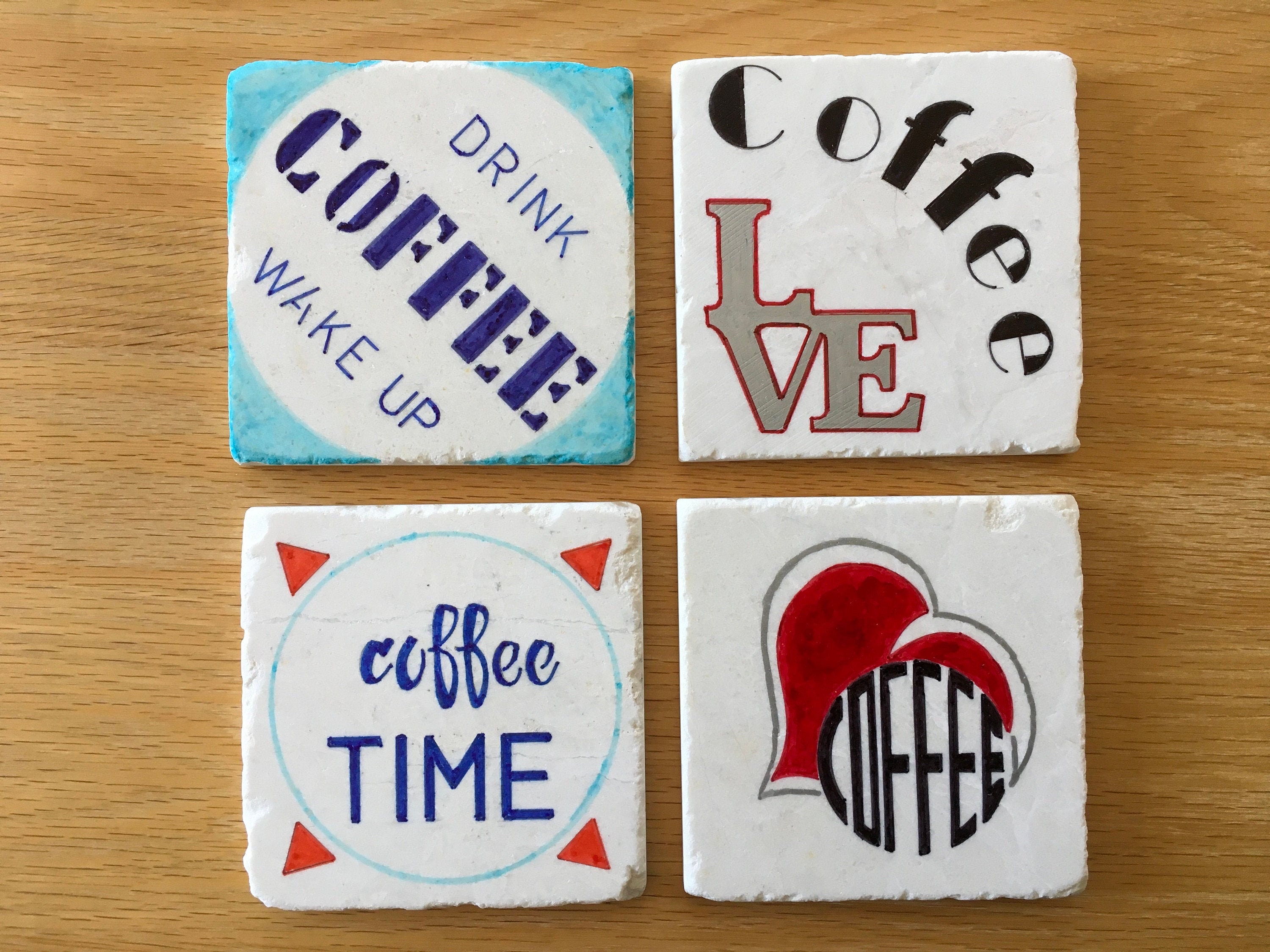 COFFEE Coasters MARBLE Tile Coaster Set/original Design/hand Painted ...
