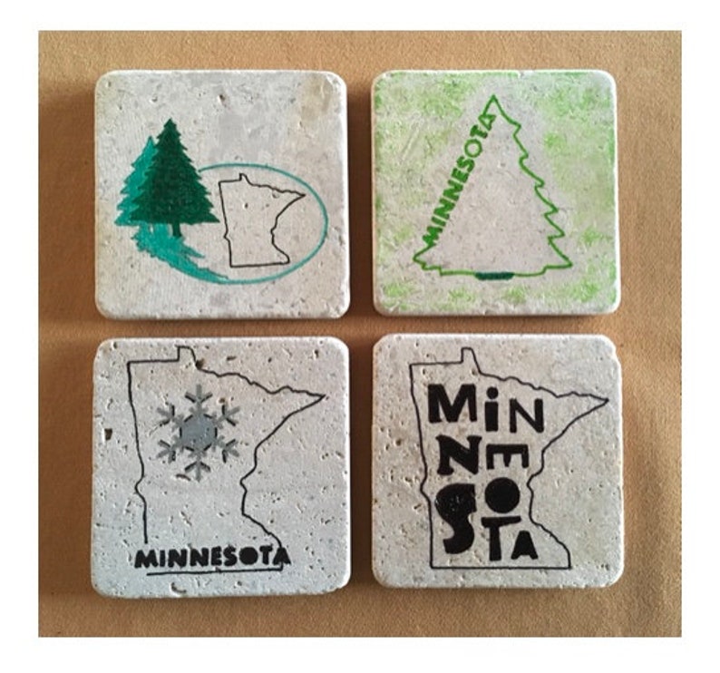 MINNESOTA Themed Coasters/tumbled Stone Tile/drink Ware/bar - Etsy