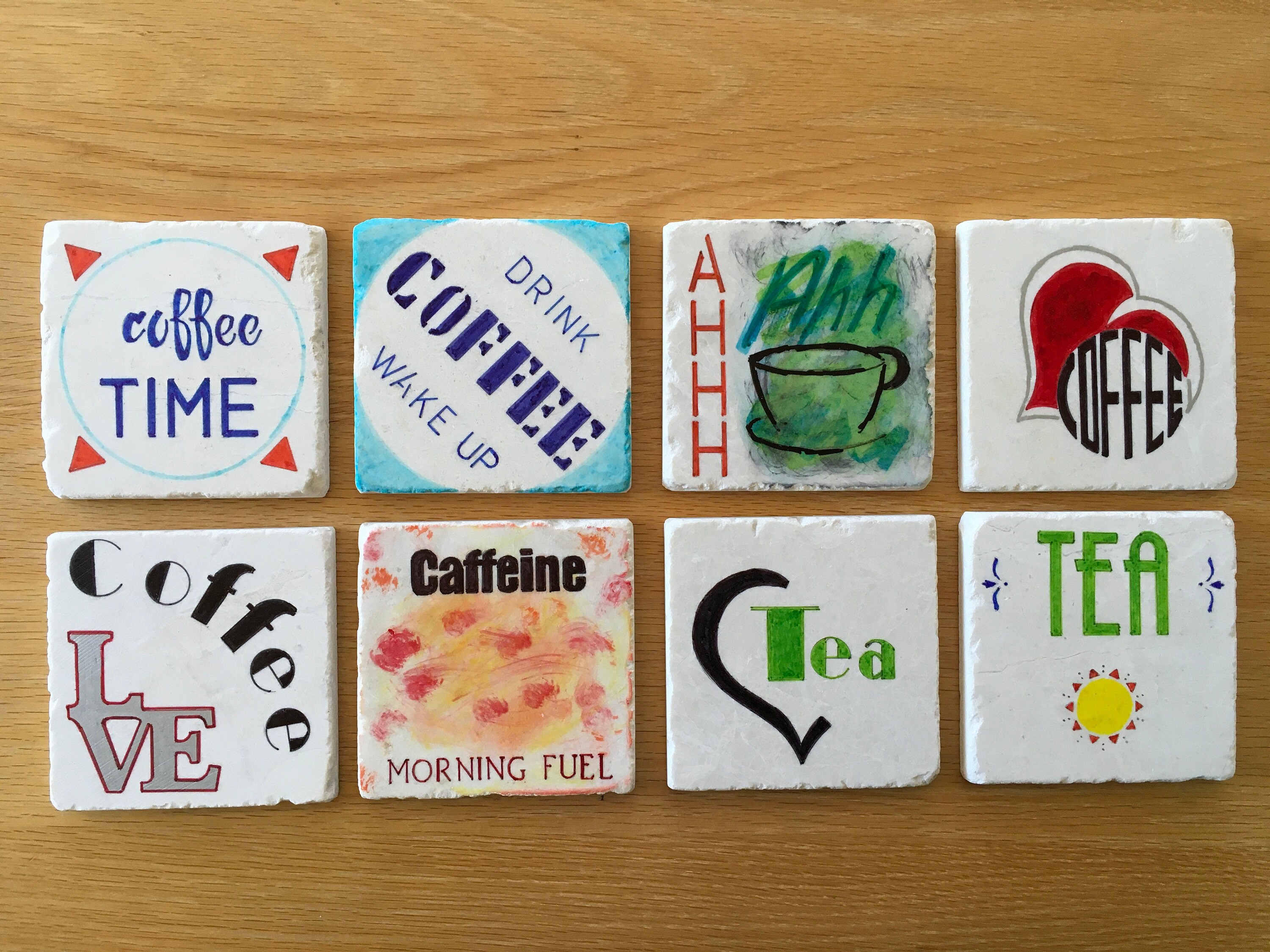 COFFEE Coasters MARBLE Tile Coaster Set/original Design/hand Painted ...