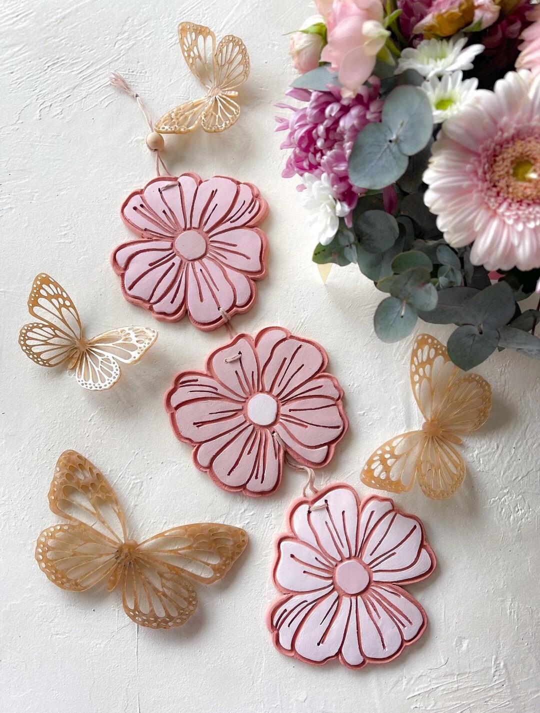 Terracotta Clay Wildflower Wall Hanging, Girls Flower Room Decor - Etsy