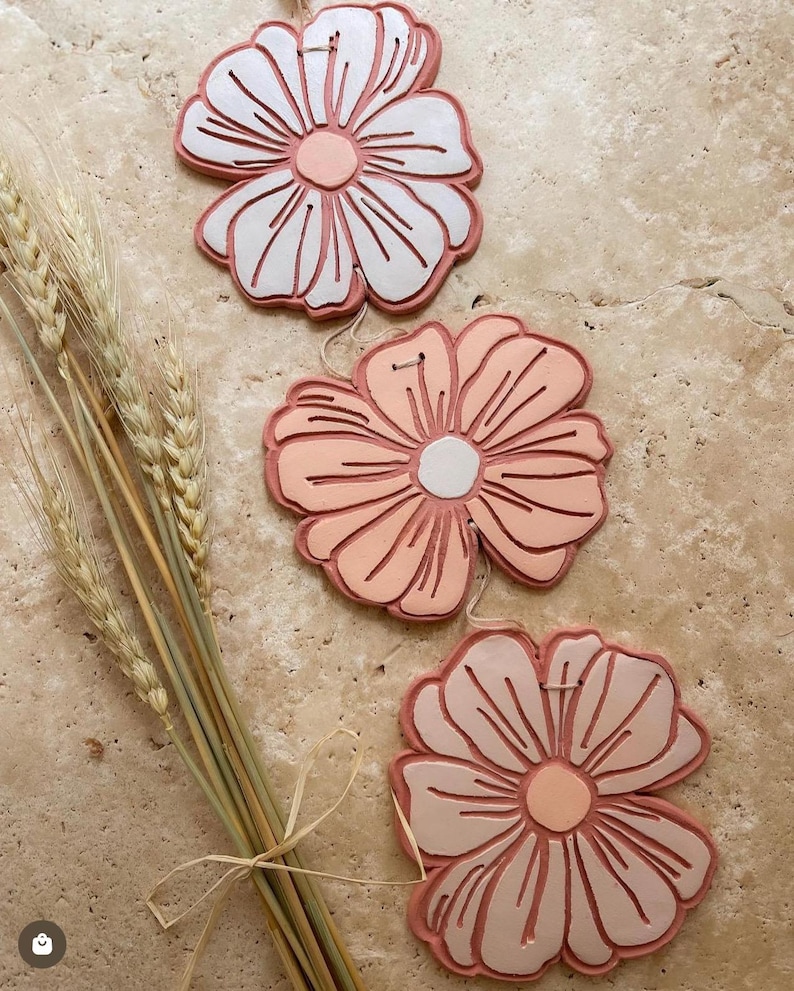 Terracotta Clay Wildflower Wall Hanging, Girls Flower Room Decor - Etsy