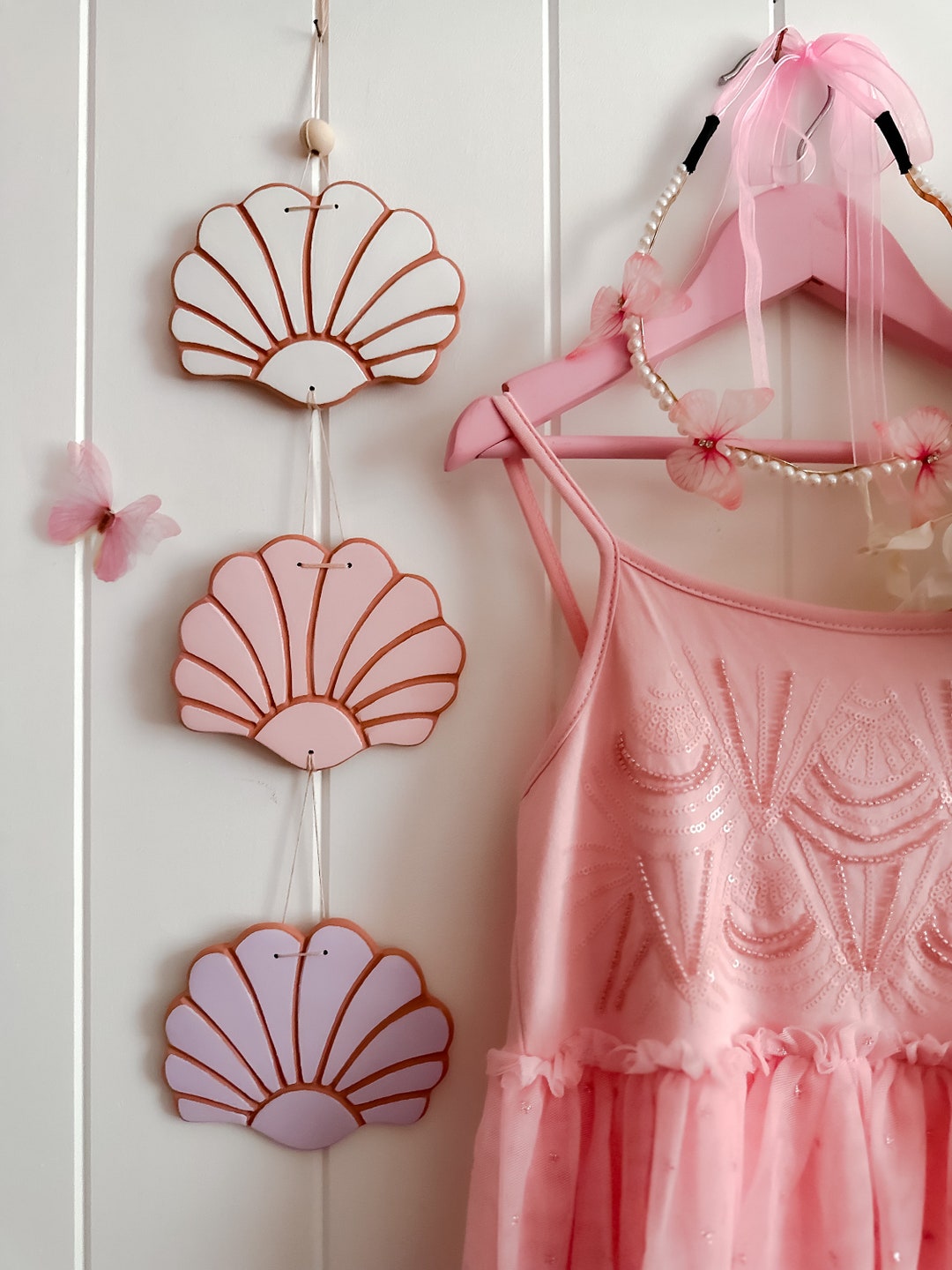 Pink and Purple Mermaid Shell Clay Wall Hanging | Mermaid Bedroom Ideas ...