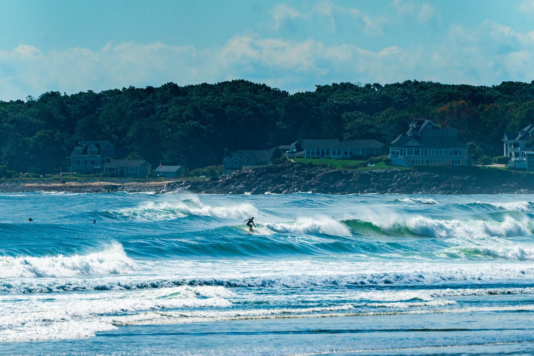 Surfers on Sandy Maine Coast in New England Print - Etsy