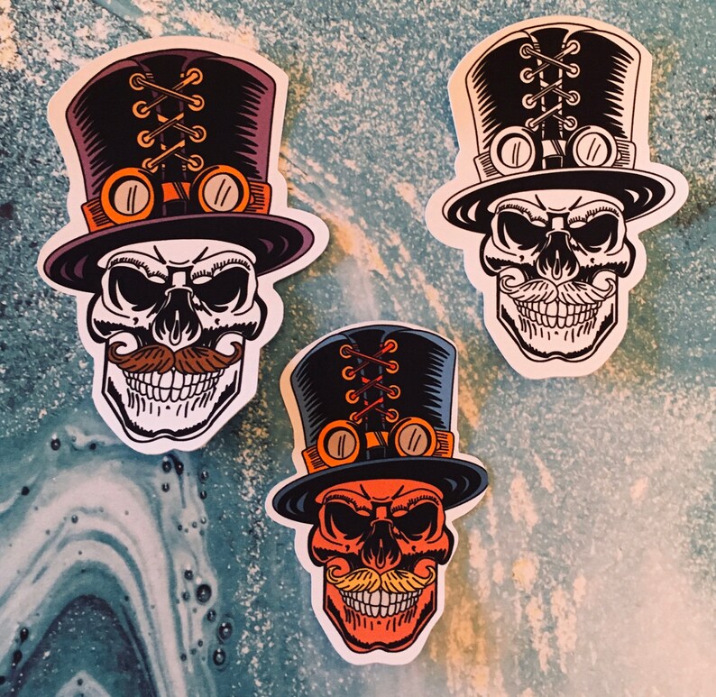 Steampunk Skull Sticker Pack. Sugar Skull Stickers. Steampunk - Etsy