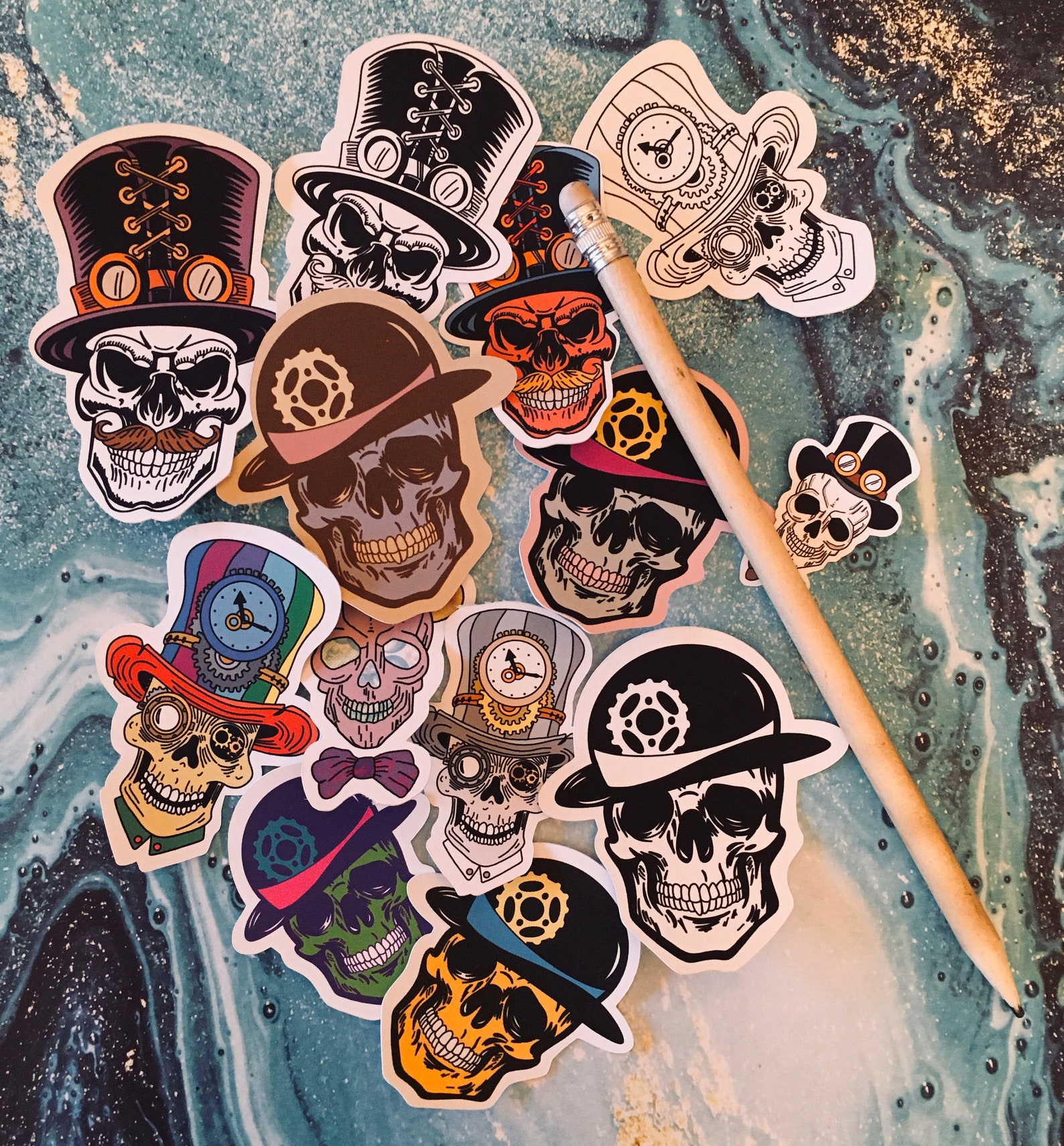 Steampunk Skull Sticker Pack. Sugar Skull Stickers. Steampunk - Etsy