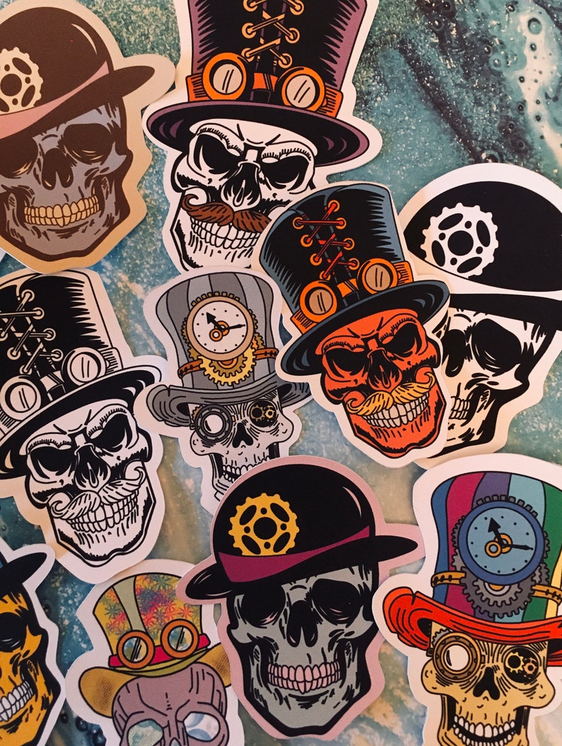 Steampunk Skull Sticker Pack. Sugar Skull Stickers. Steampunk - Etsy
