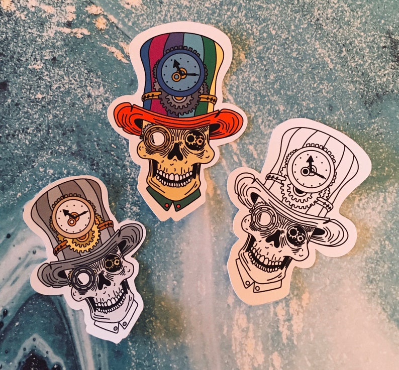 Steampunk Skull Sticker Pack. Sugar Skull Stickers. Steampunk - Etsy