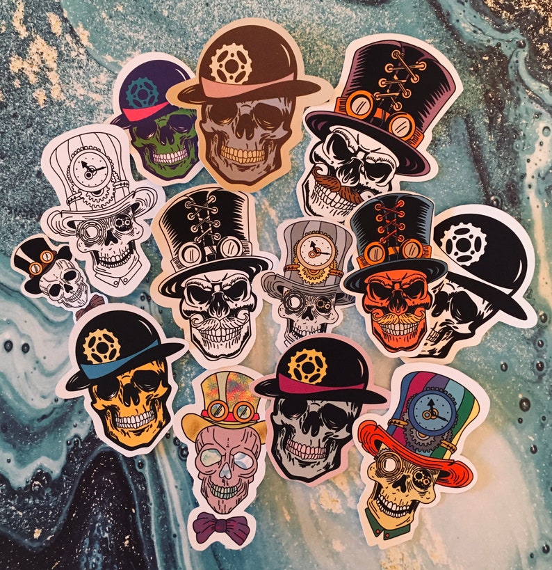 Steampunk Skull Sticker Pack. Sugar Skull Stickers. Steampunk - Etsy