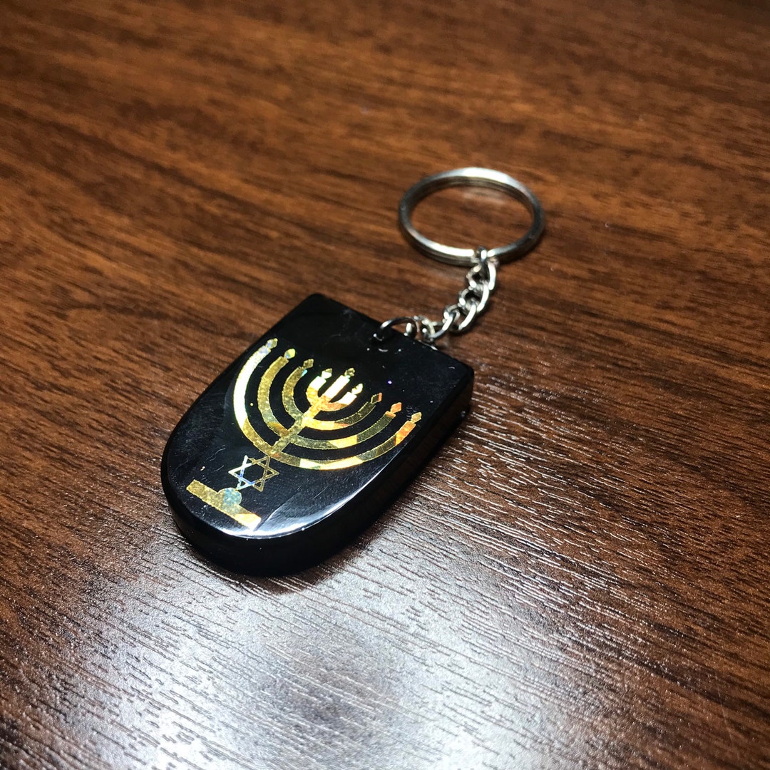 Resin Keychain Iridescent-gold - Menorah, Black - Etsy