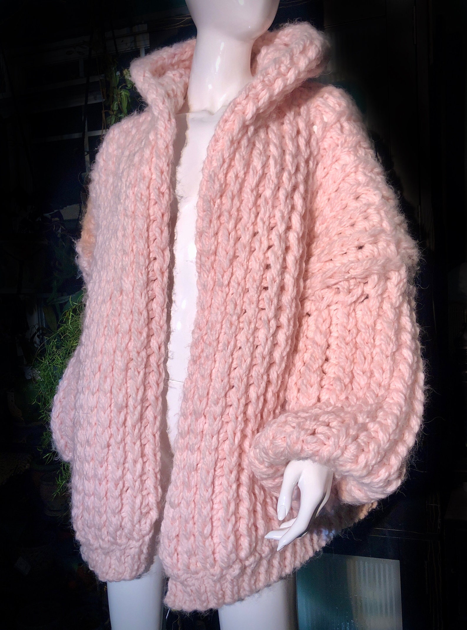 Pink Ariana Sweater Crochet Knit-look Hooded Cardigan Pattern in Size ...