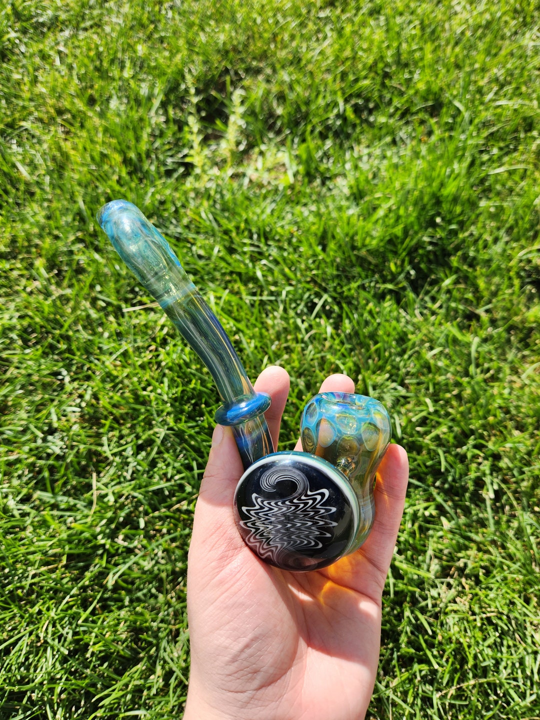 Blue and Green Glass Sherlock Pipe, Boro Glass, Heady Pipe, Pipe for ...