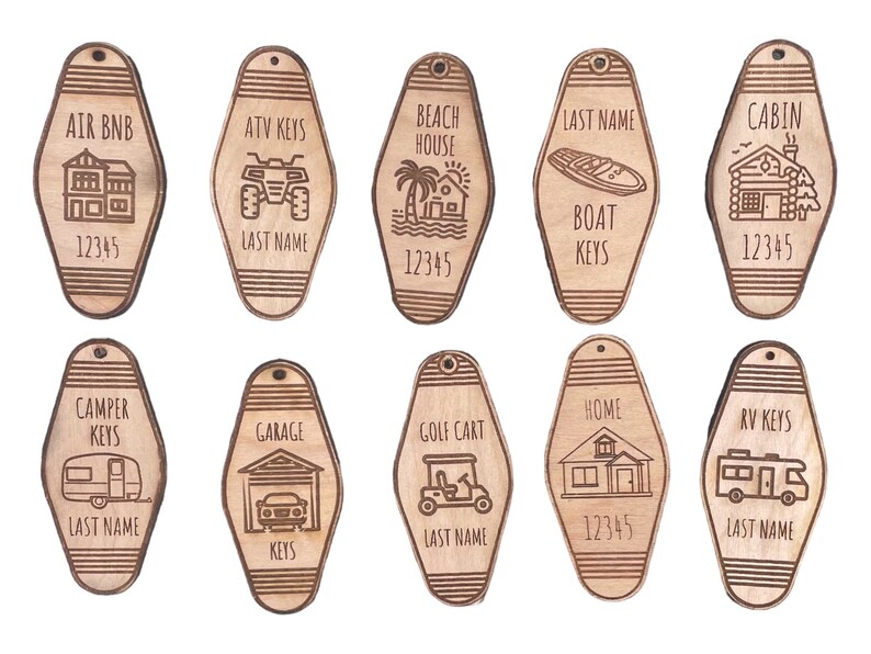 Wood Keychains, Motel Style Keychains, RV Keychains, Air Bnb Keychains ...