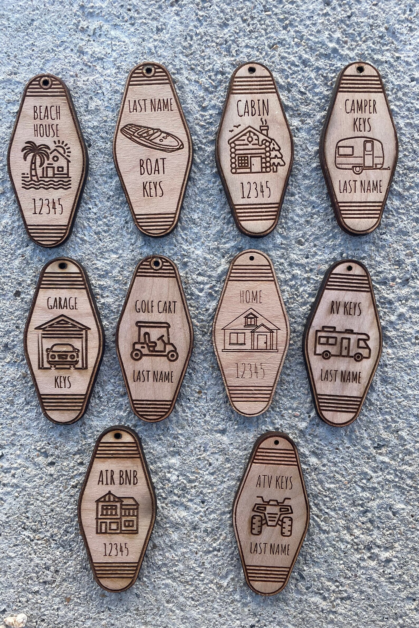 Wood Keychains, Motel Style Keychains, RV Keychains, Air Bnb Keychains ...