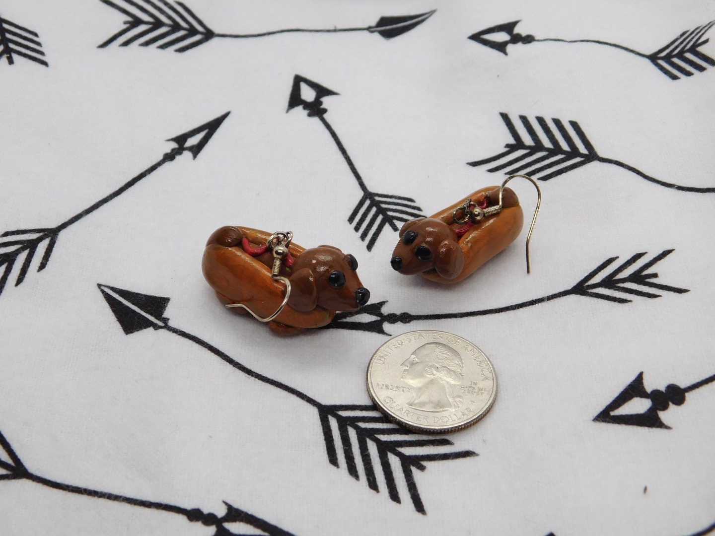 Handmade Clay Dachshund Weiner Dogs on Hot Dog Buns Earrings - Etsy