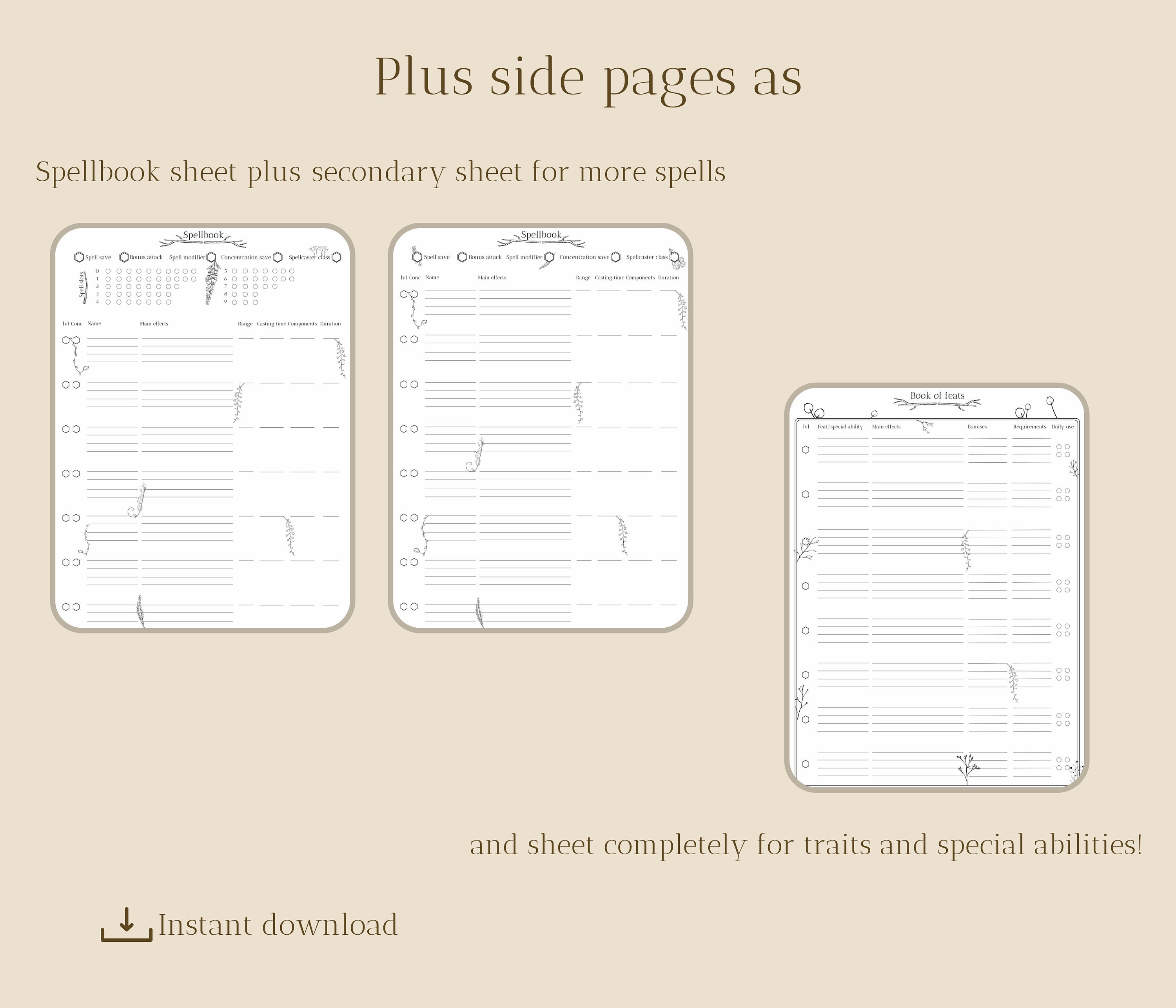 Dnd Character Sheet, Complete With Spells and Feats Sheets, Perfect for ...