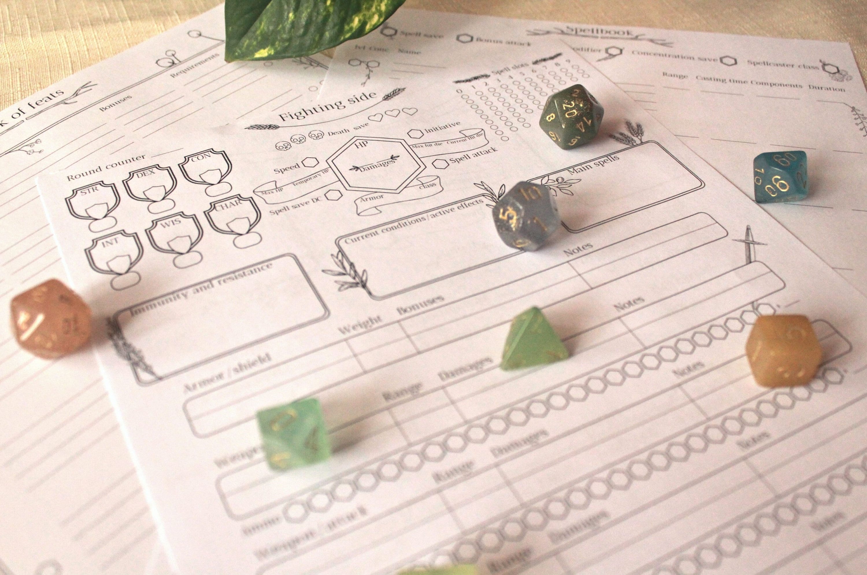 Dnd Character Sheet, Complete With Spells and Feats Sheets, Perfect for ...