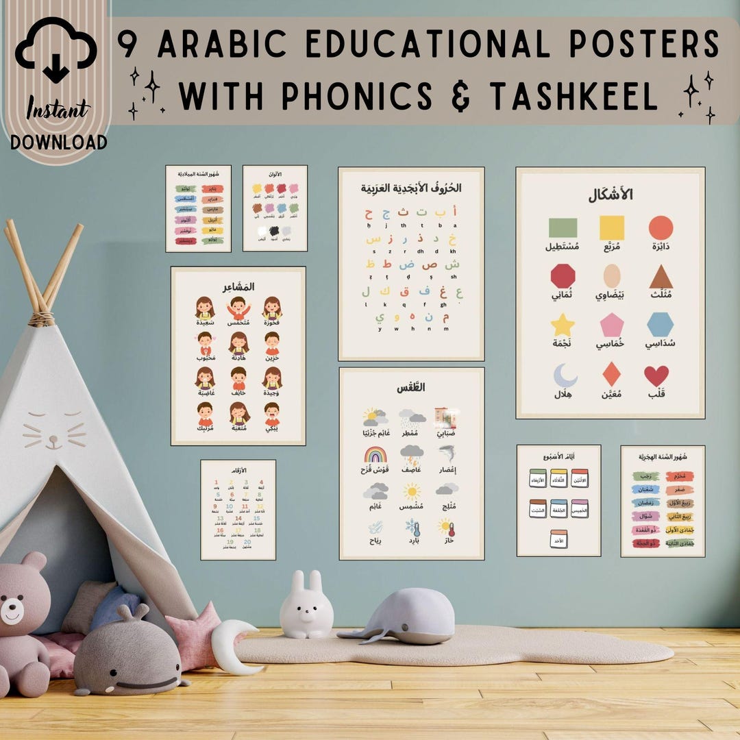 Arabic Learning Bundle: 9 Phonics Posters for Homeschool, Playroom ...