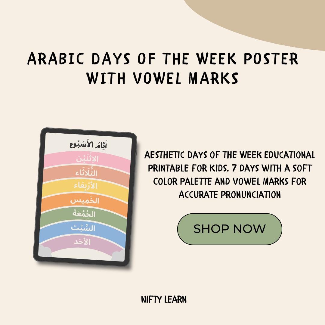 Arabic Days of the Week Poster Educational Printable for Kids Learn ...