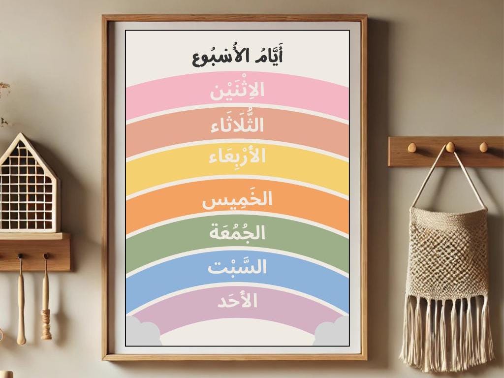 Rainbow Arabic Days of the Week Poster: Kids Learning Printable ...
