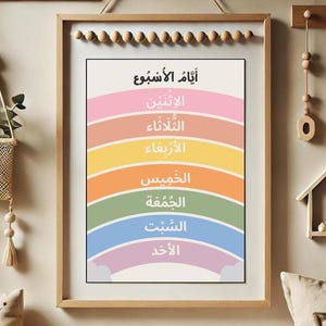 Rainbow Arabic Days of the Week Poster: Kids Learning Printable ...