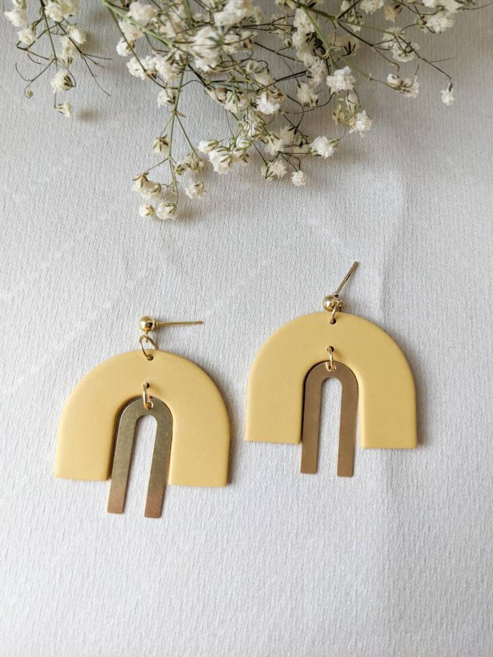 HARLOW Arch Dangle Polymer Clay Earrings With Brass Arch and Brass ...