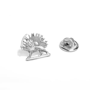 Unisex Lion and Sun Silver Label Pin, Silver Lion and Sun Pin Badge ...