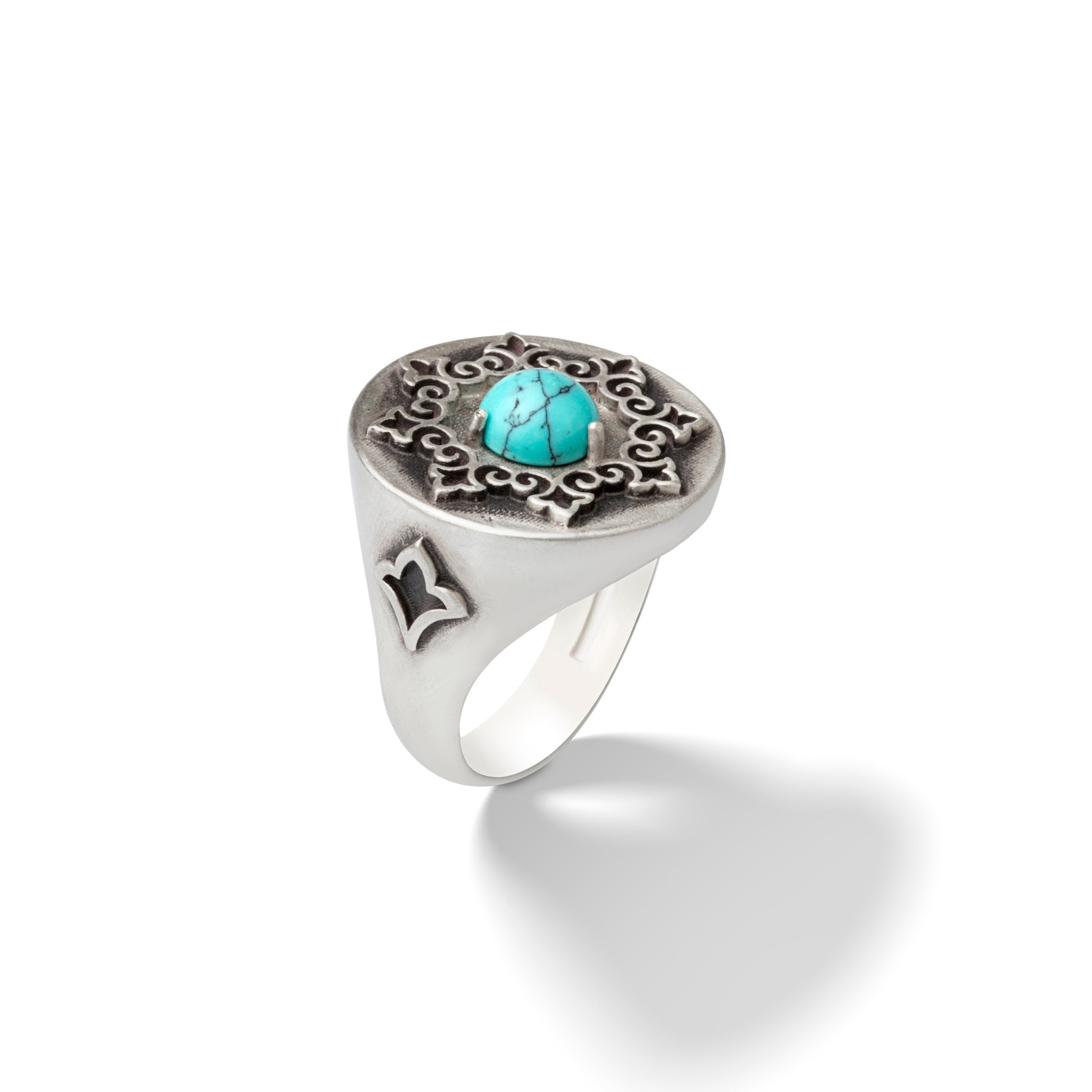 Turquoise Signet Ring, Persian Pattern Turquoise Signet Ring, Round ...