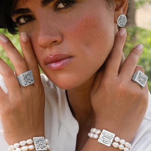 Engraved Silver Signet Ring, Square Ring, Persian Calligraphy Silver ...