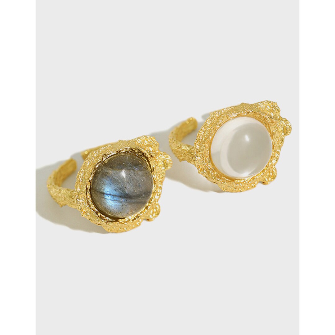 Chunky Gold Ring, Irregular Shape Labradorite Ring, Molten Style ...