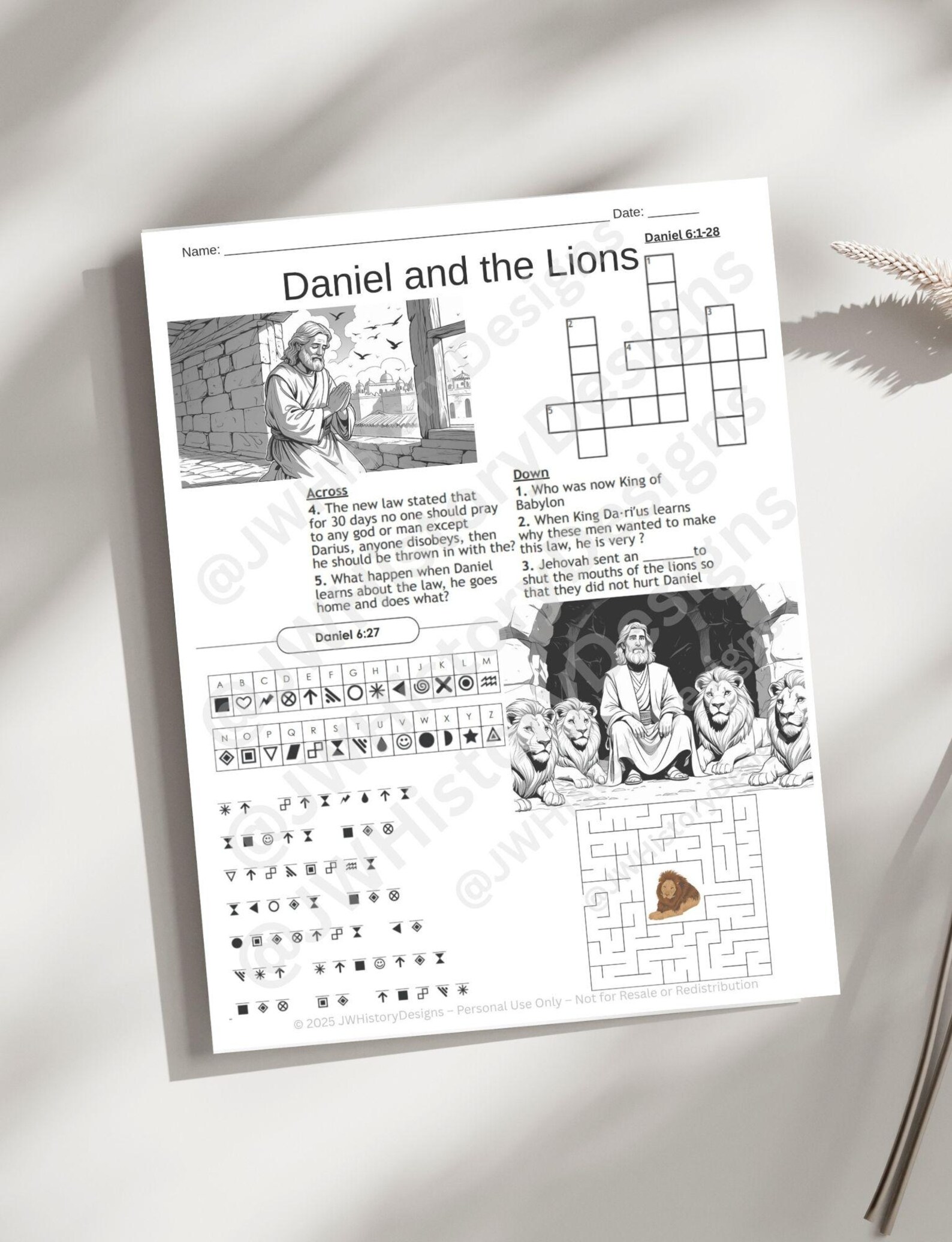 Daniel in the Lions Den Kids and Family Printable – JW Bible History of ...