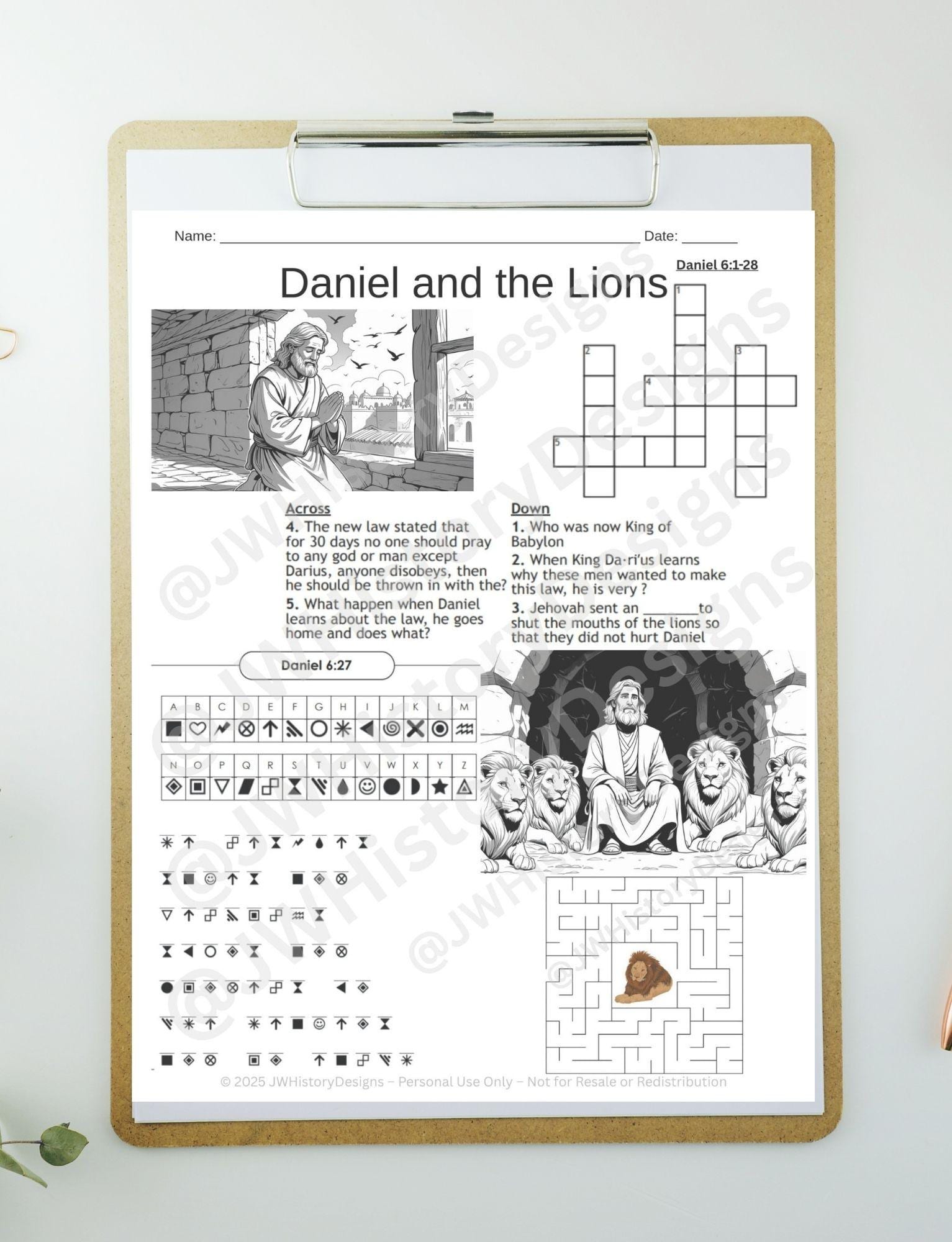 Daniel in the Lions Den Kids and Family Printable – JW Bible History of ...